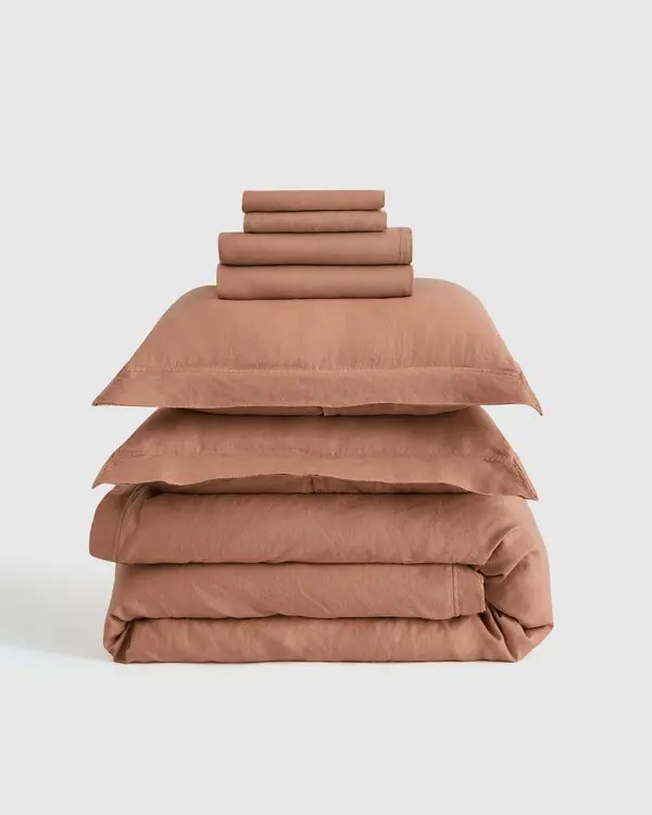 Quince European Linen Double Flange Deluxe Bedding Bundle - Desert Sunset