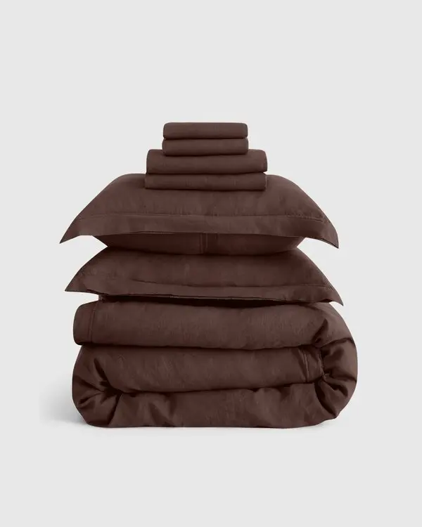 Quince European Linen Double Flange Deluxe Bedding Bundle - Espresso