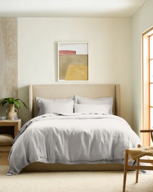 Quince European Linen Double Flange Deluxe Bedding Bundle - Light Grey