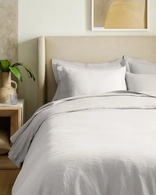 Quince European Linen Double Flange Deluxe Bedding Bundle - Light Grey
