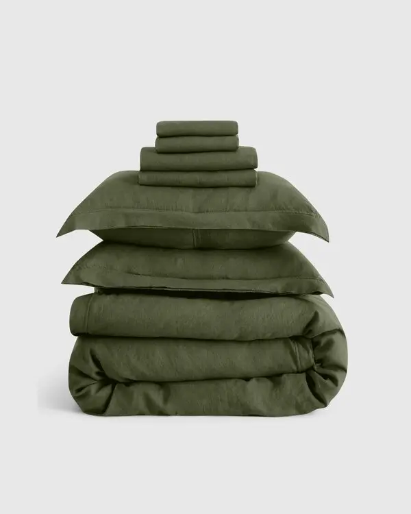 Quince European Linen Double Flange Deluxe Bedding Bundle - Pine
