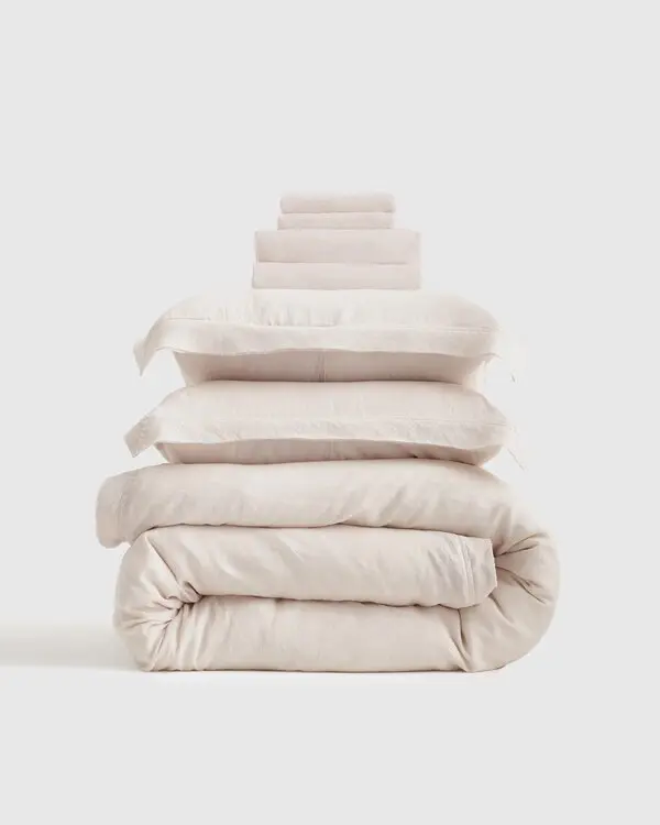 Quince European Linen Double Flange Deluxe Bedding Bundle - Sand