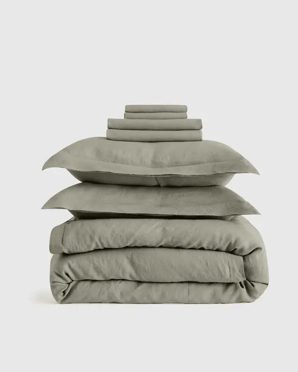 Quince European Linen Double Flange Deluxe Bedding Bundle - Willowleaf