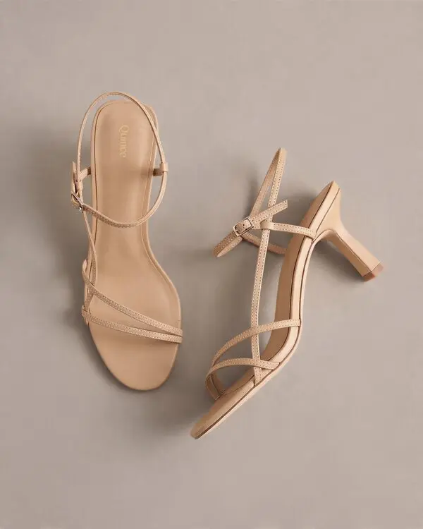 Quince Italian Leather 70mm Strappy Heel - Cashew