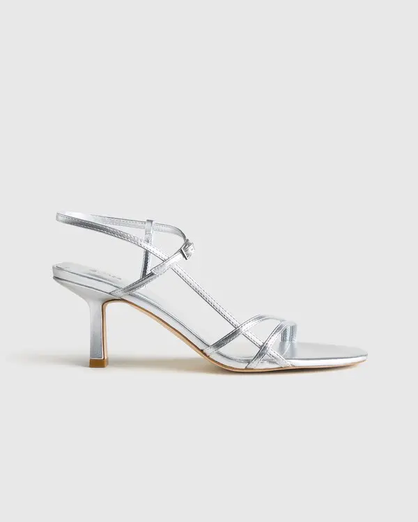 Quince Italian Leather 70mm Strappy Heel - Metallic Silver