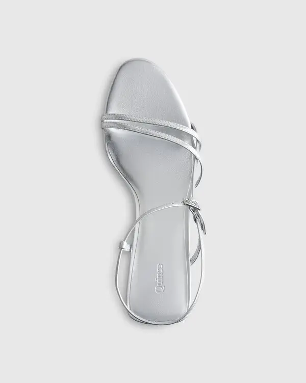 Quince Italian Leather 70mm Strappy Heel - Metallic Silver