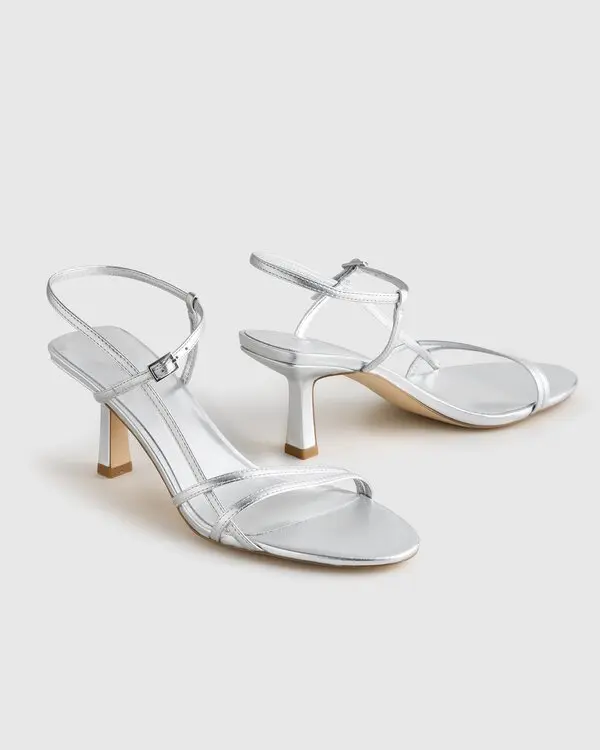 Quince Italian Leather 70mm Strappy Heel - Metallic Silver