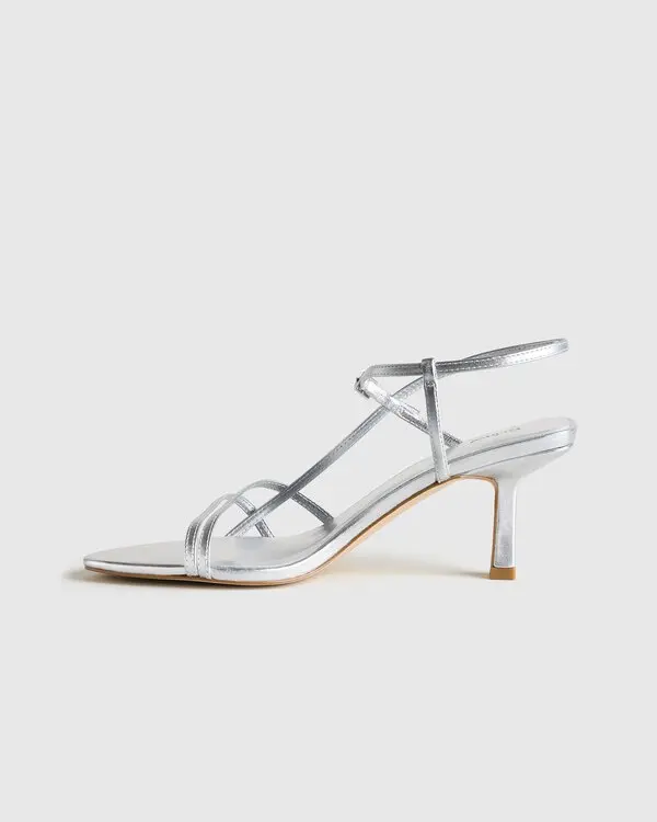 Quince Italian Leather 70mm Strappy Heel - Metallic Silver