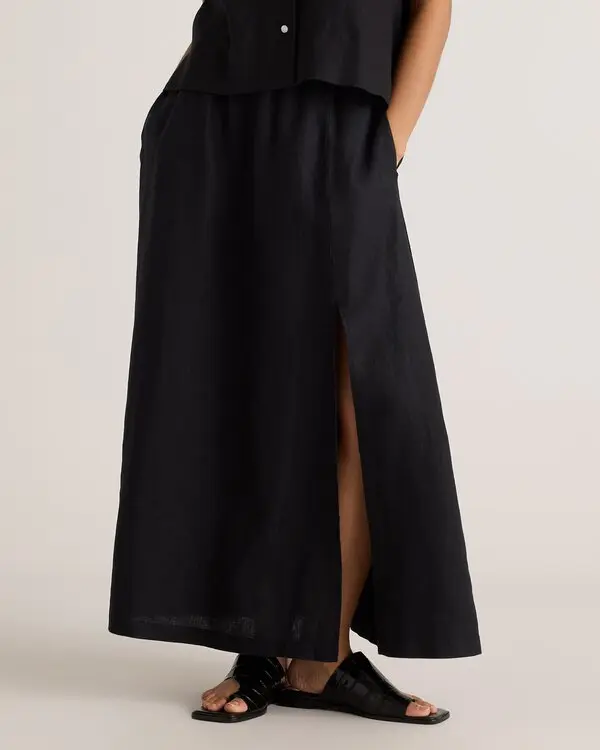 Quince 100% European Linen Maxi Skirt - Black