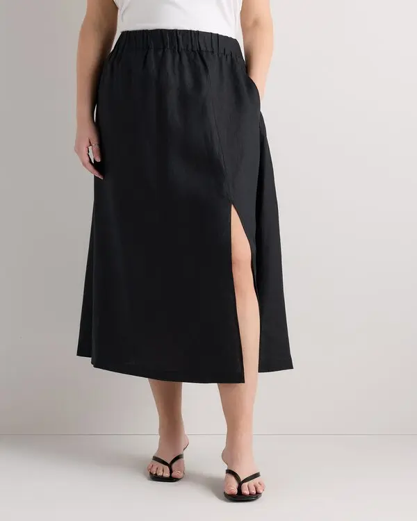 Quince 100% European Linen Maxi Skirt - Black