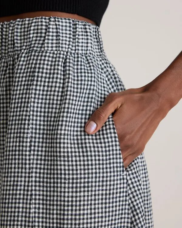 Quince 100% European Linen Maxi Skirt - Classic Mini Gingham