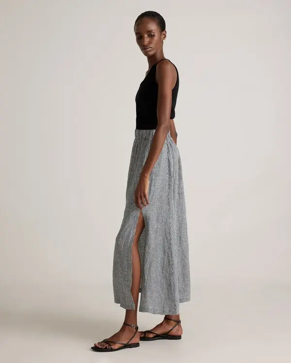 Quince 100% European Linen Maxi Skirt - Classic Mini Gingham