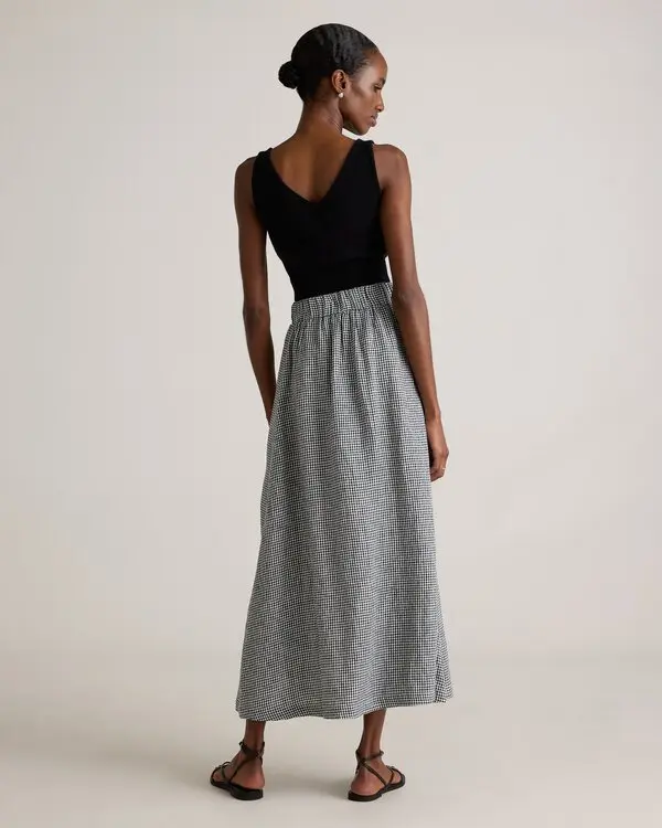 Quince 100% European Linen Maxi Skirt - Classic Mini Gingham