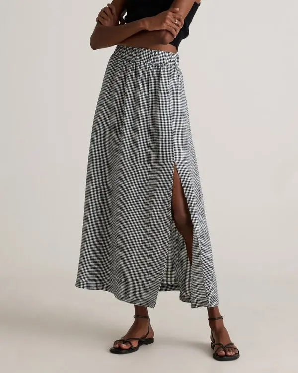 Quince 100% European Linen Maxi Skirt - Classic Mini Gingham