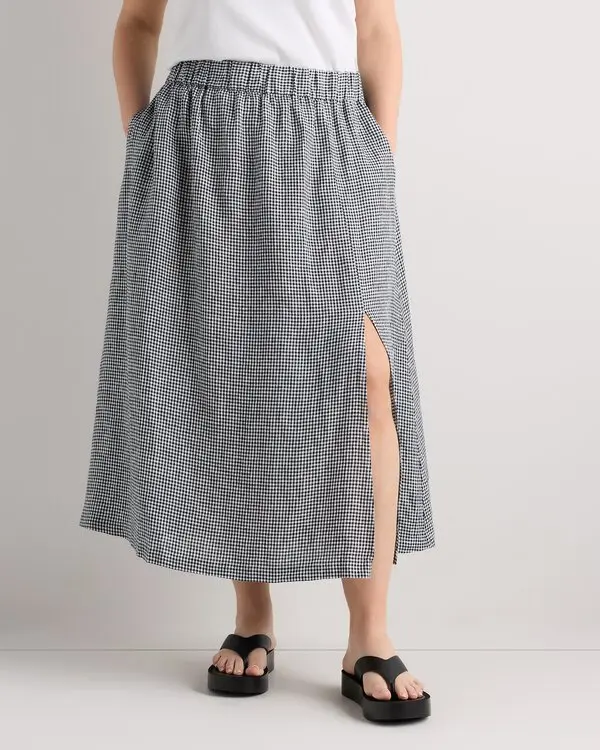 Quince 100% European Linen Maxi Skirt - Classic Mini Gingham
