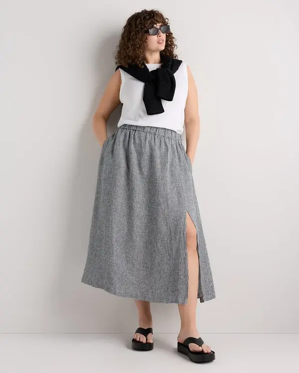 Quince 100% European Linen Maxi Skirt With Gingham Checks - Classic Mini Gingham