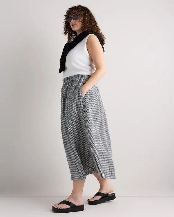 Quince 100% European Linen Maxi Skirt With Gingham Checks - Classic Mini Gingham