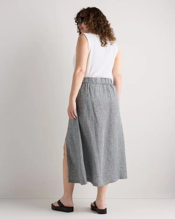 Quince 100% European Linen Maxi Skirt With Gingham Checks - Classic Mini Gingham