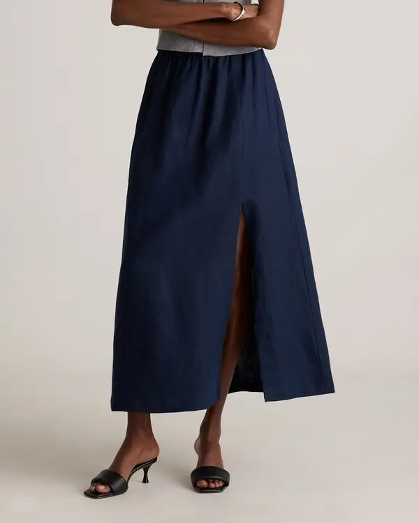 Quince 100% European Linen Maxi Skirt - Deep Navy