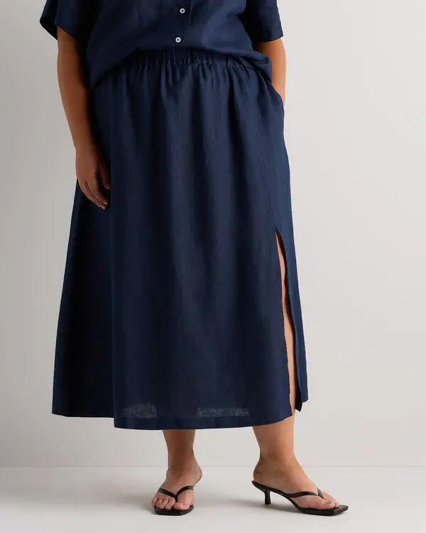 Quince 100% European Linen Maxi Skirt - Deep Navy