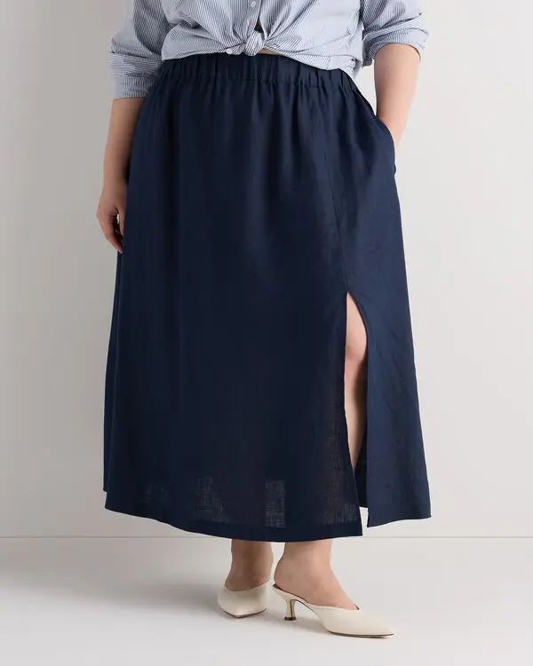 Quince 100% European Linen Maxi Skirt - Deep Navy