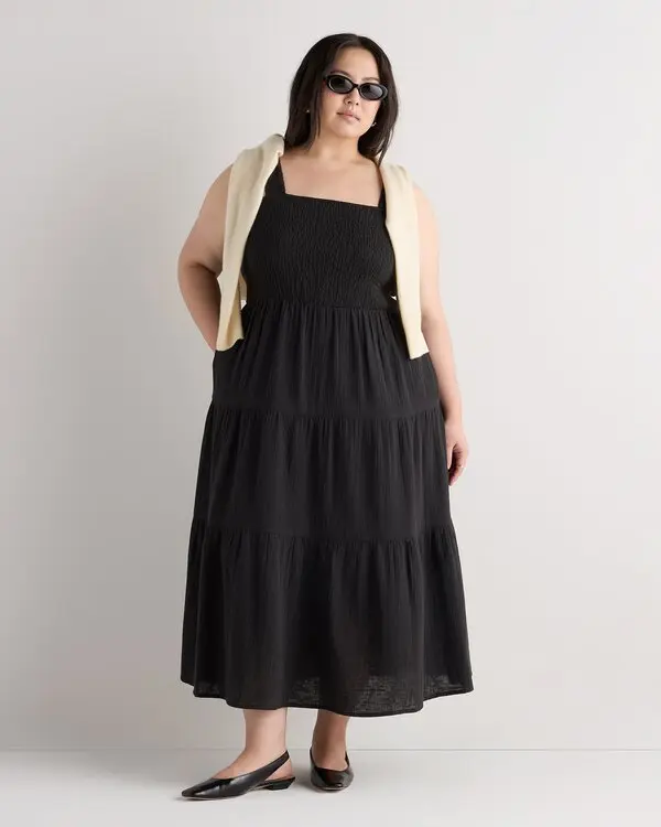 Quince Organic Cotton Gauze Smocked Maxi Dress - Black