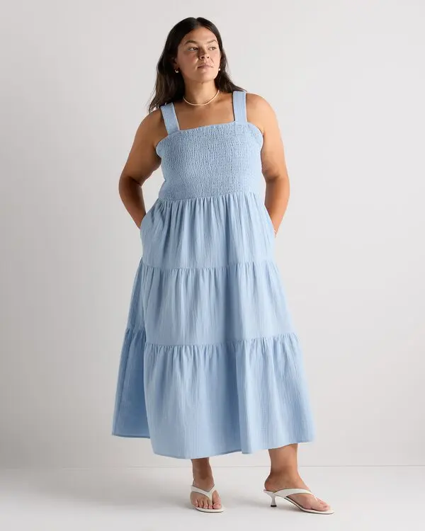 Quince Gauze Smocked Sleeveless Maxi Dress - Ocean Breeze