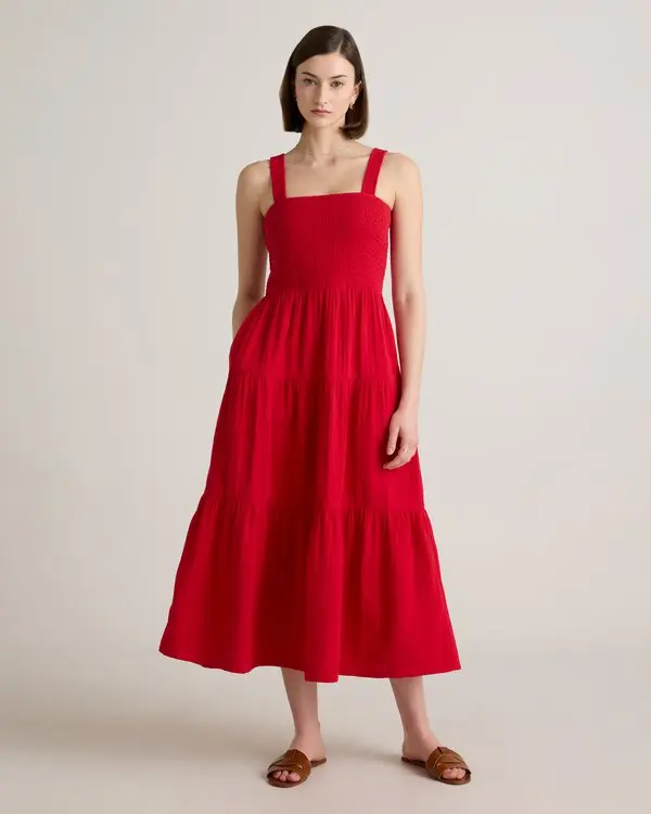 Quince Organic Cotton Gauze Smocked Sleeveless Maxi Dress - Wild Cherry