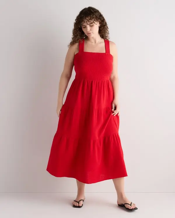 Quince Organic Cotton Gauze Smocked Maxi Dress - Wild Cherry