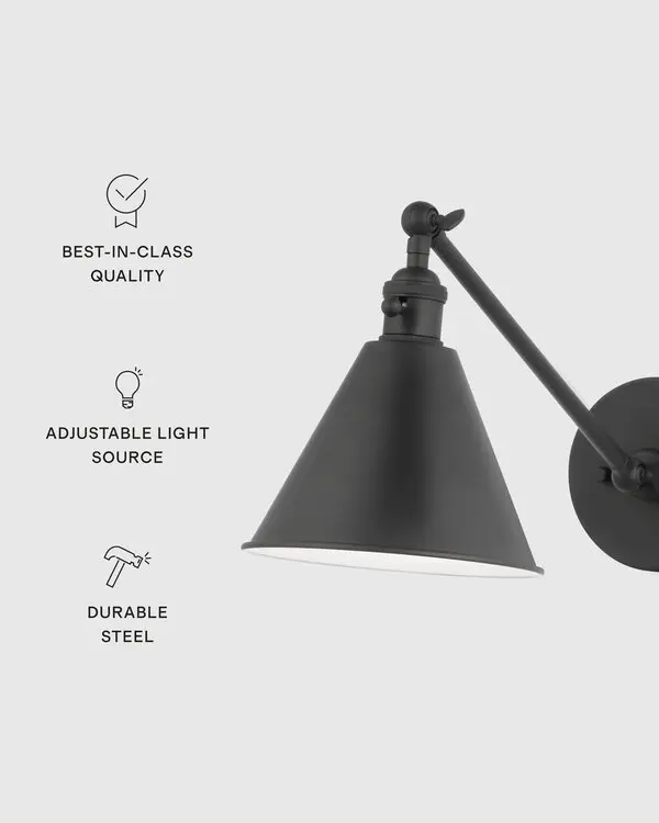 Quince Articulating Single Arm Steel Wall Sconce - Black