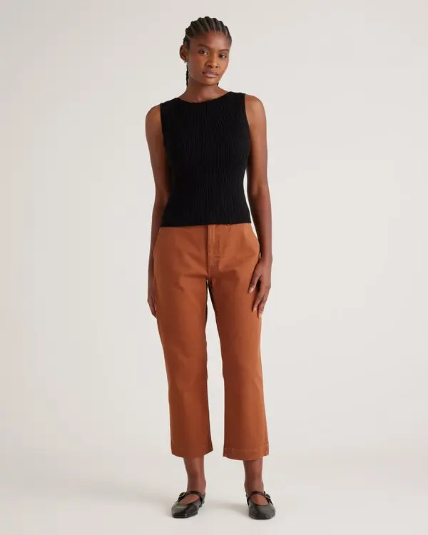 Quince Cotton Cashmere Ribbed Tank Top - Black