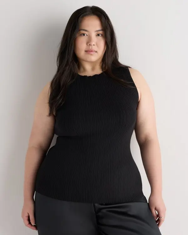 Quince Cotton Cashmere Ribbed Tank Top - Black