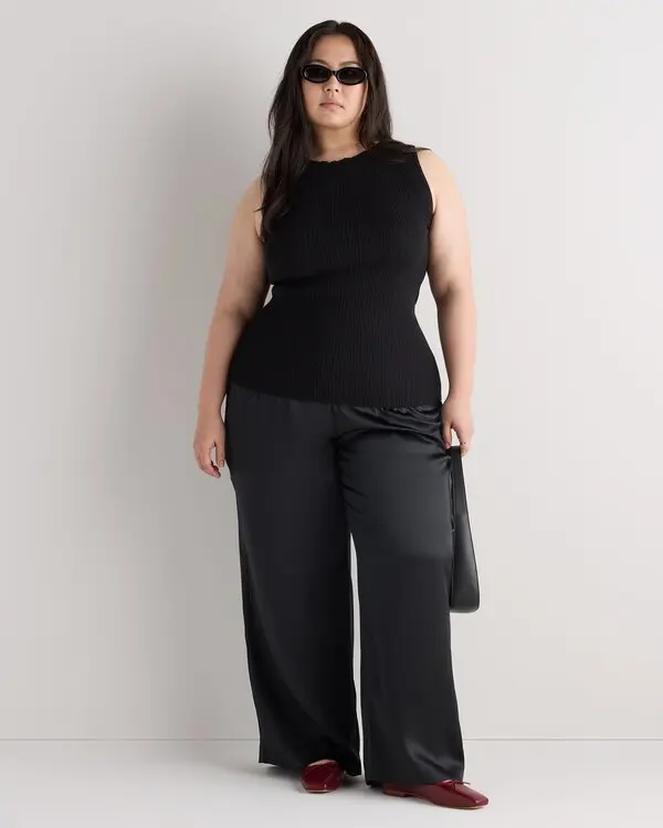 Quince Cotton Cashmere Ribbed Tank Top - Black
