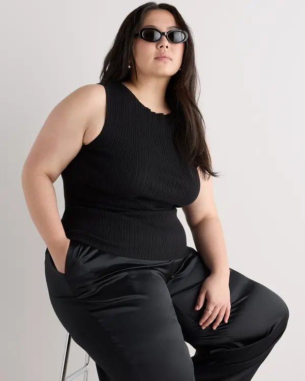Quince Cotton Cashmere Ribbed Tank Top - Black