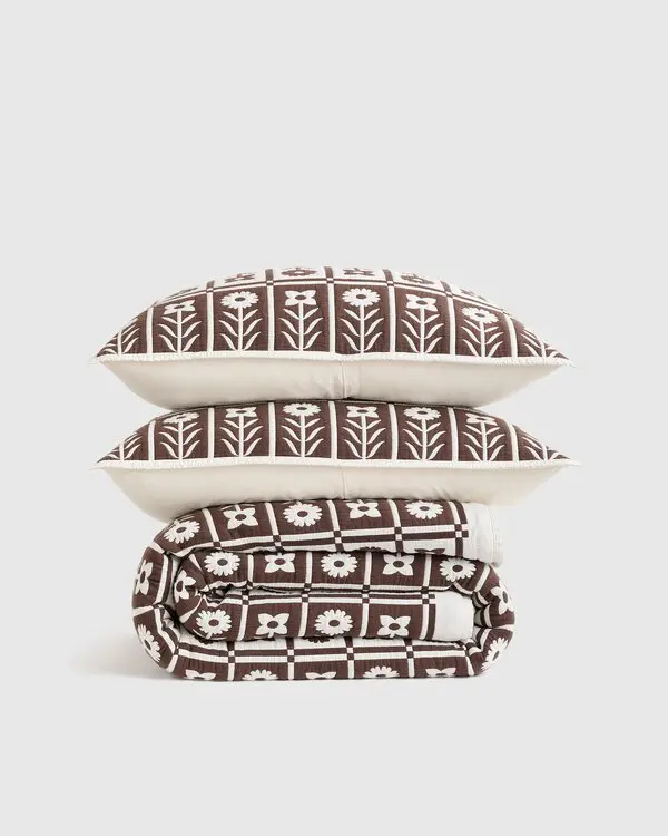 Quince Jacquard Floral Coverlet Set - Espresso