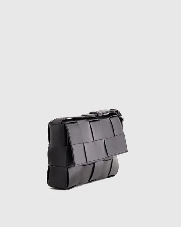 Quince Italian Leather Handwoven Flap Crossbody - Black