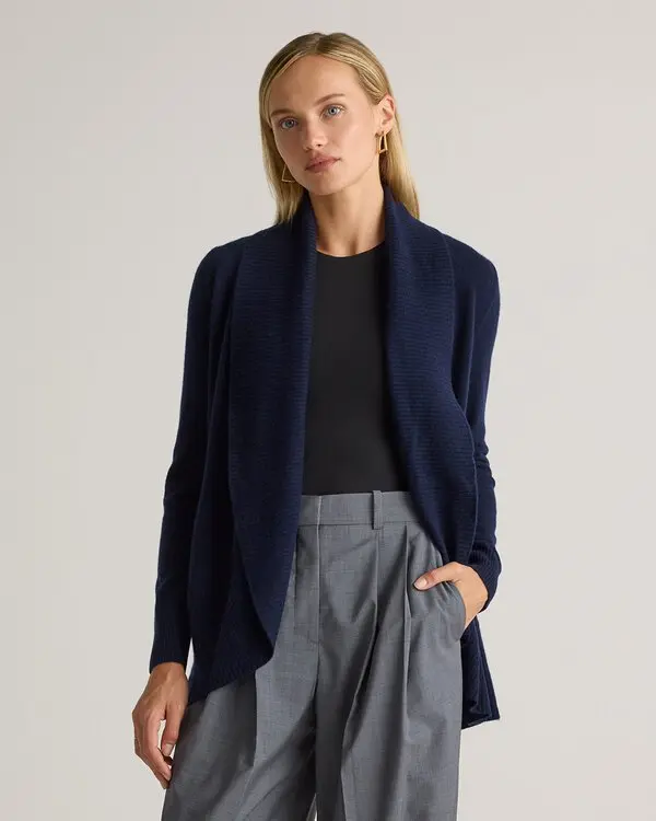 Quince Mongolian Cashmere Open Cardigan Sweater - True Navy