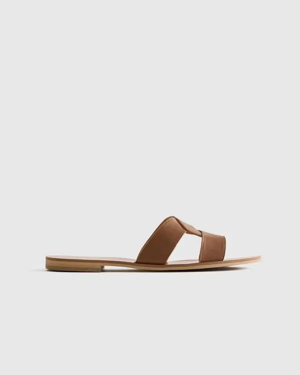 Quince Italian Leather Cutout Slide Sandals - Cognac