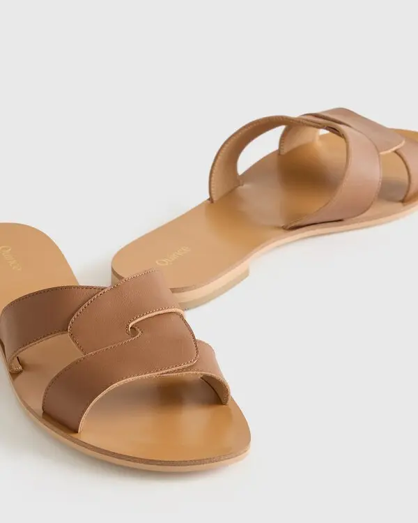 Quince Italian Leather Cutout Slide Sandals - Cognac