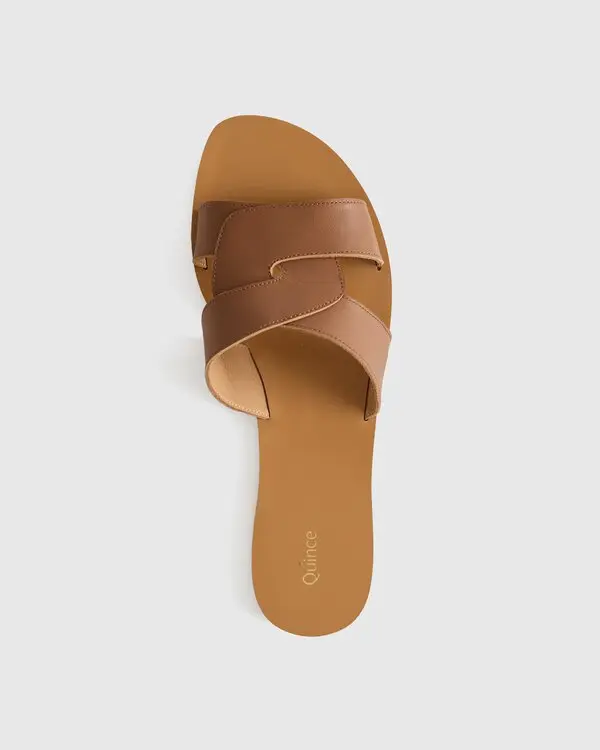 Quince Italian Leather Cutout Slide Sandals - Cognac
