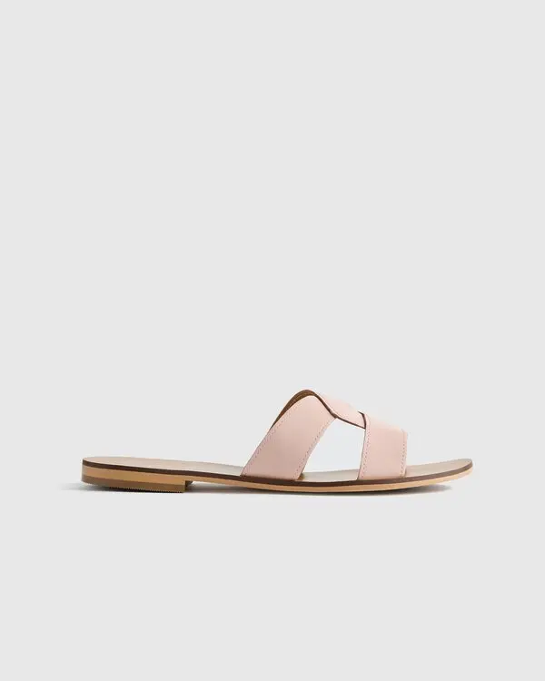 Quince Italian Leather Cutout Slide Sandals - Shell Pink