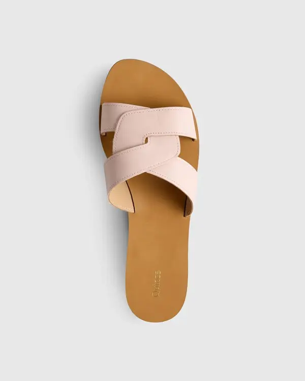 Quince Italian Leather Cutout Slide Sandals - Shell Pink