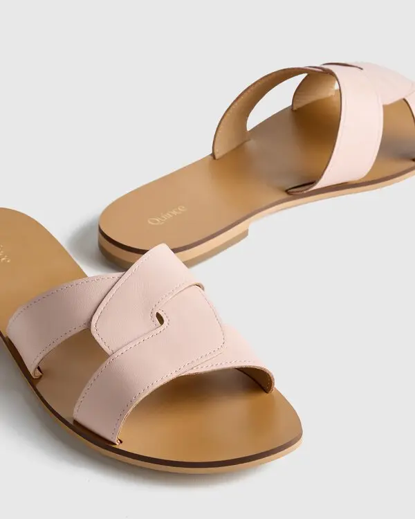 Quince Italian Leather Cutout Slide Sandals - Shell Pink