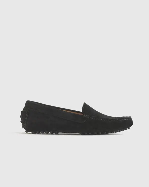 Quince Suede Driver Loafer - Black