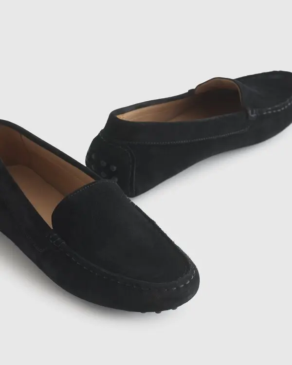 Quince Suede Driver Loafer - Black