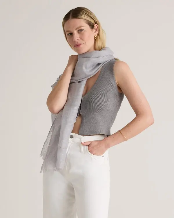 Quince Lightweight Linen Silk Cashmere Scarf - Light Grey