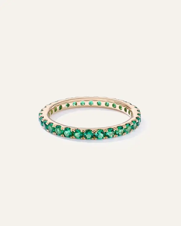 Quince 14k Gold Gemstone Pave Eternity Band Ring - Lab Created Emerald