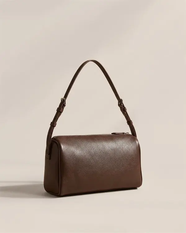 Quince Italian Leather Mini Barrel Shoulder Bag - Dark Brown