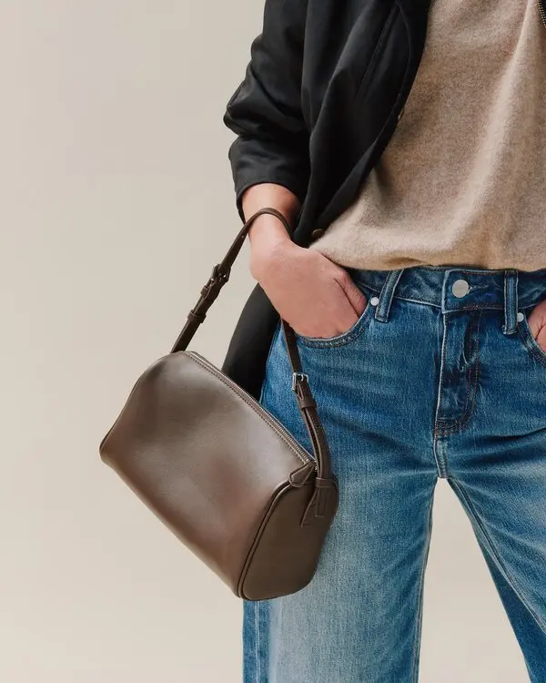 Quince Italian Leather Mini Barrel Shoulder Bag - Dark Brown