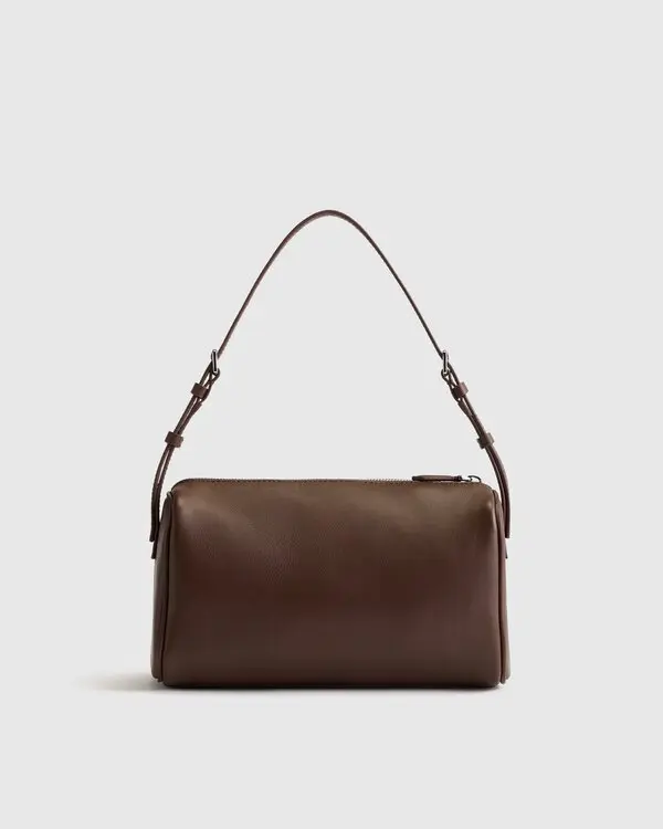 Quince Italian Leather Mini Barrel Shoulder Bag - Dark Brown